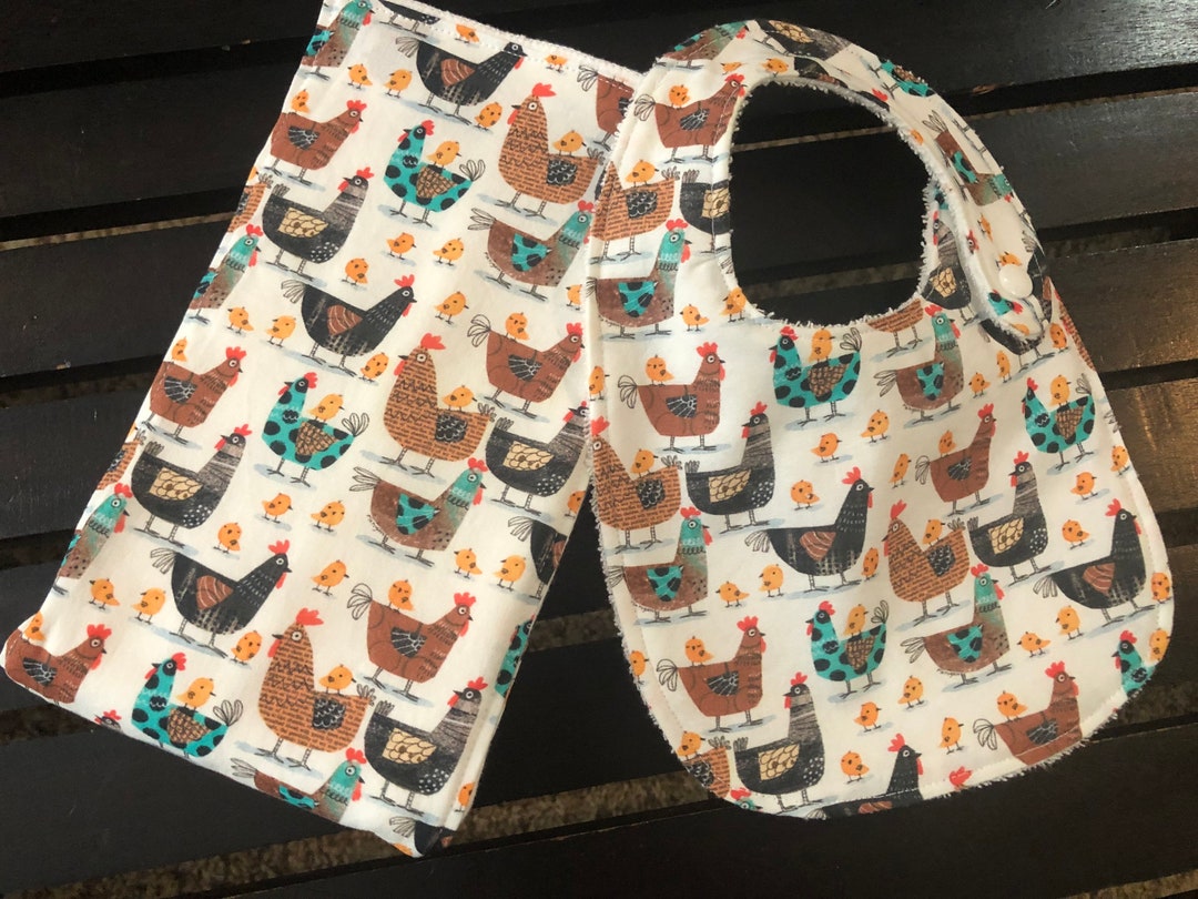 Farm Theme With Colorful Hens and Chickens Baby Bib and Burp Cloth Set ...
