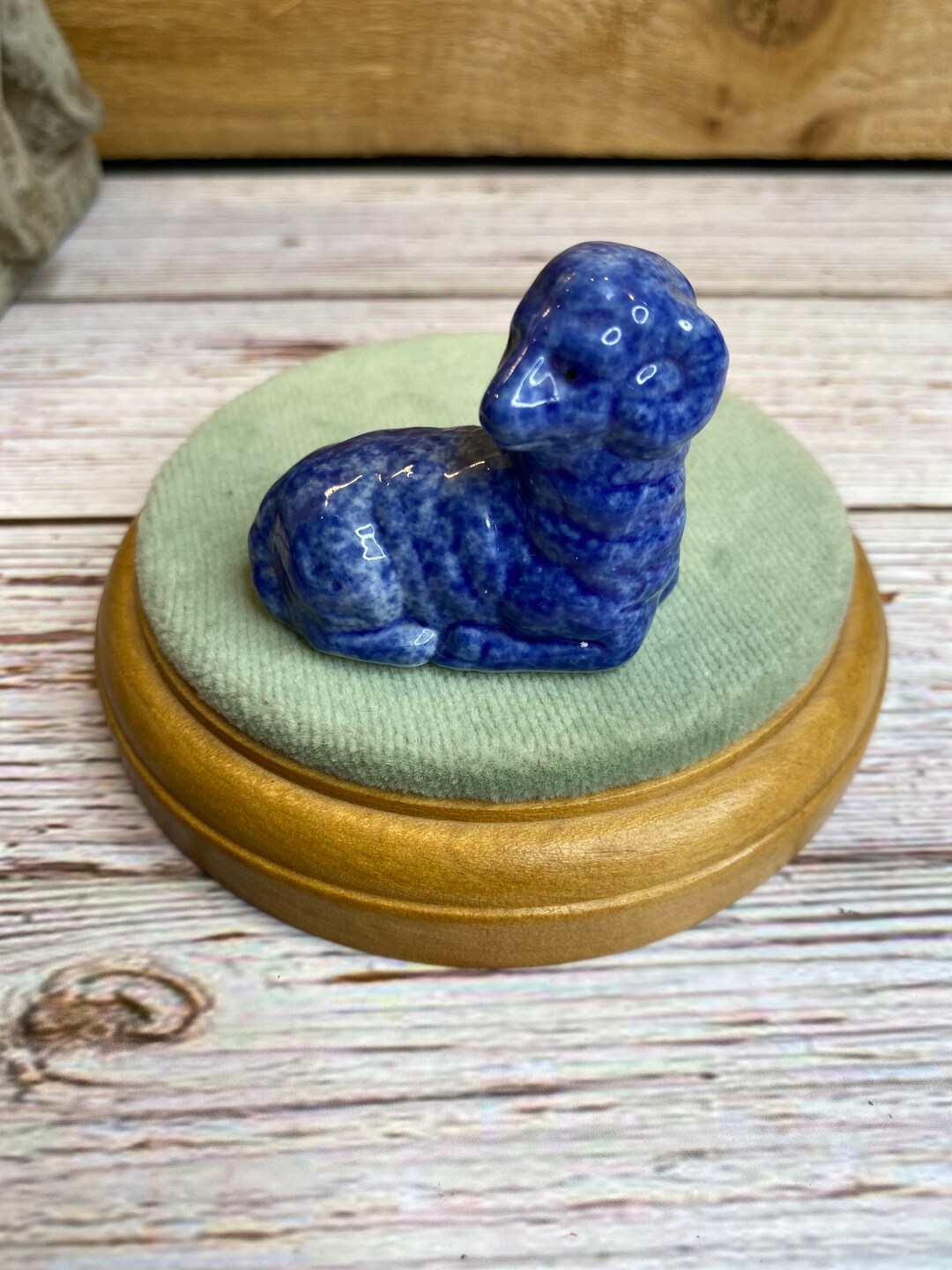 Vintage Enesco Spongeware Ceramic Ram Sheep Figure Figure ~ Collectible ...