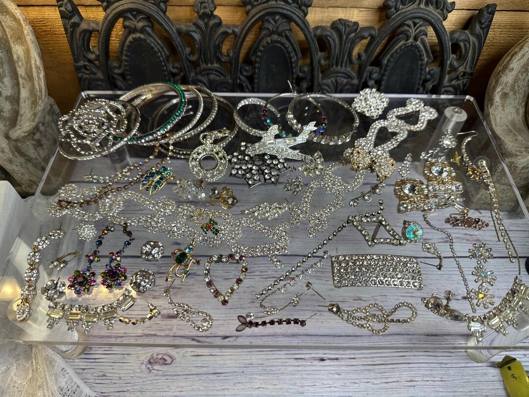 Rhinestone Inspired Junk Jewelry Craft Lot ~ Jewelry Parts Beads Repair ...