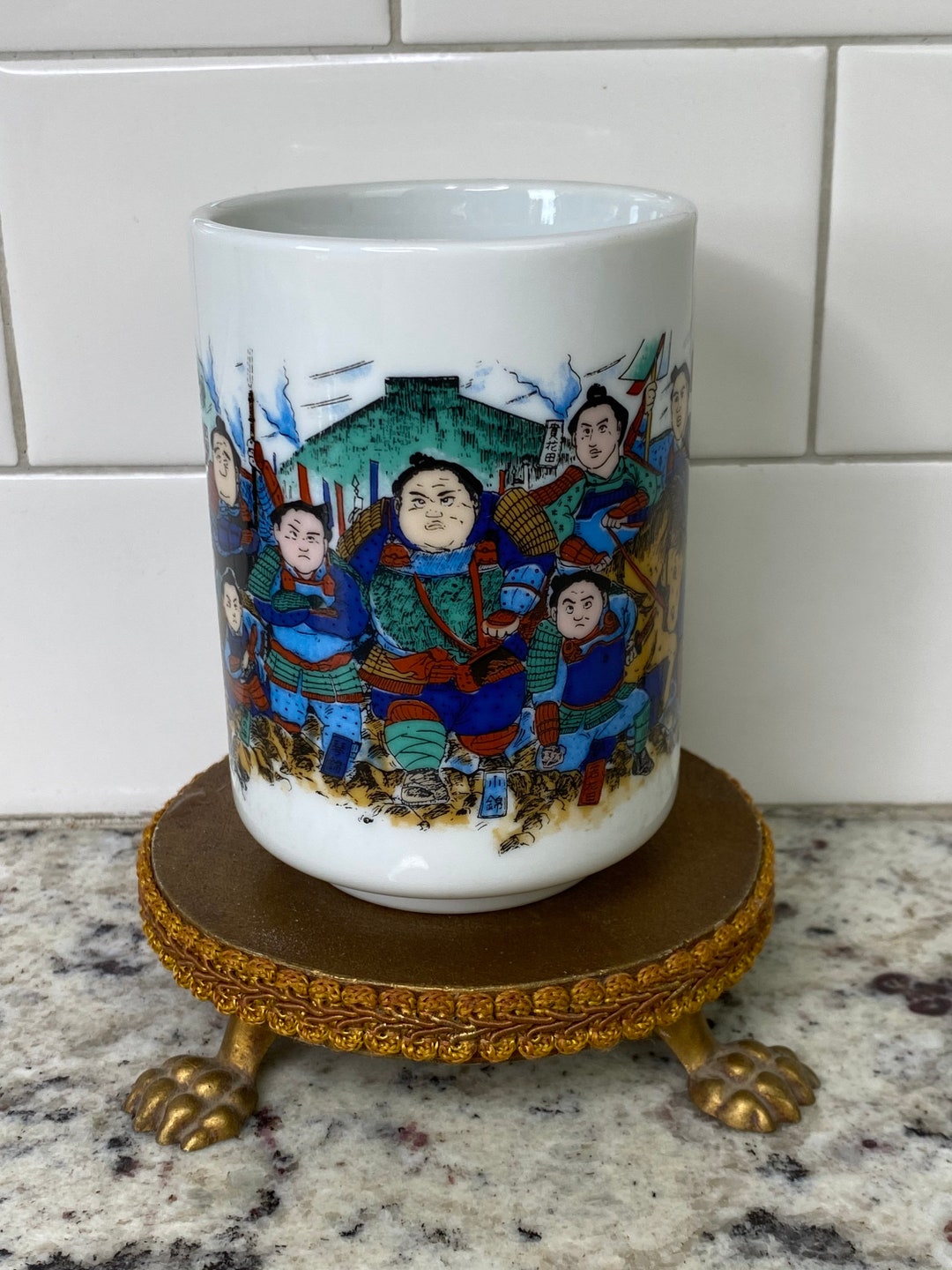 Vintage Japanese Samurai Warrior Mug ~ Cup ~ Ceramic No Handle ~ 4 1/8 ...