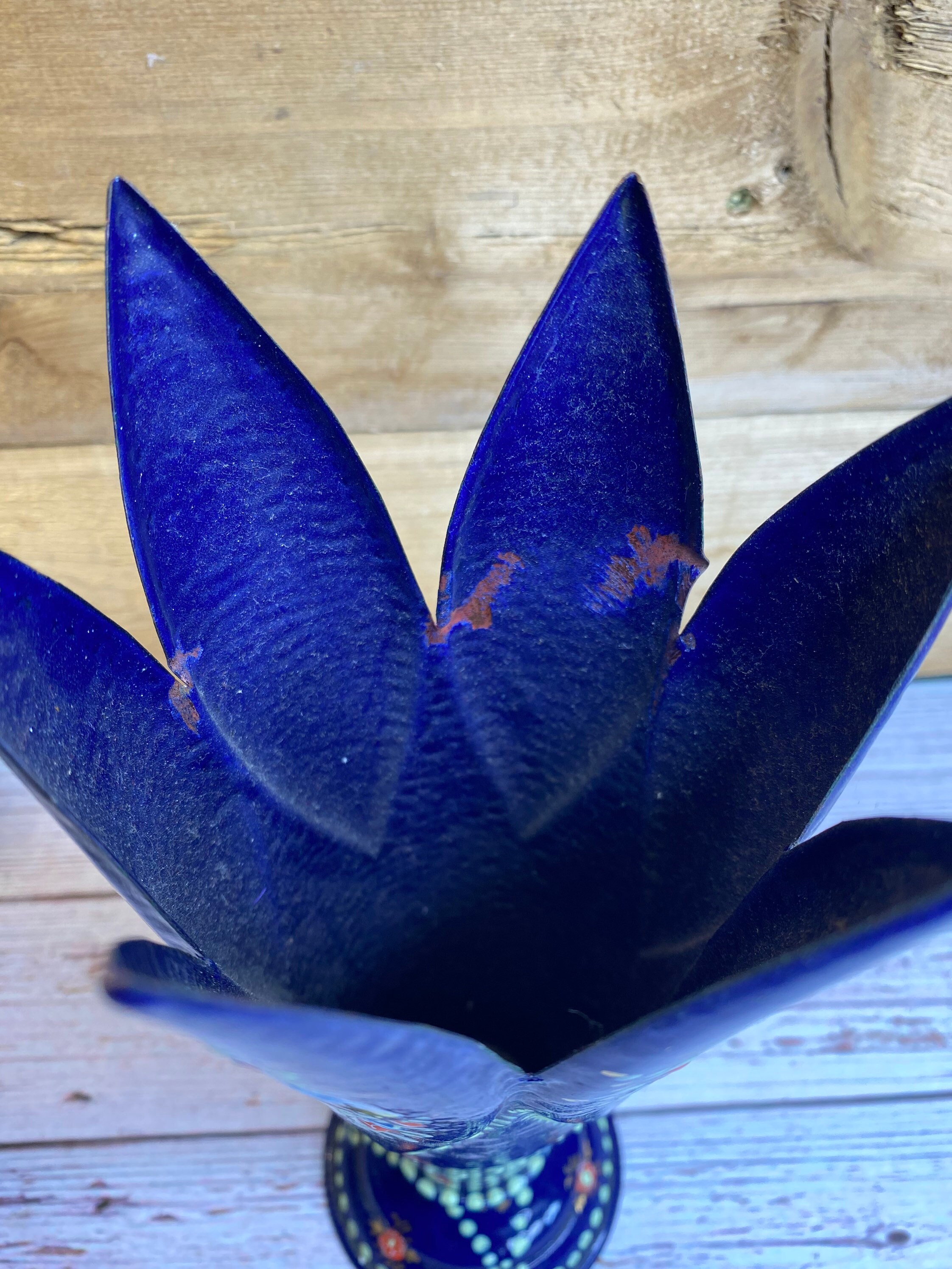 Home Décor Vintage Blue Handpainted tin vase ~ peacock bird floral ...