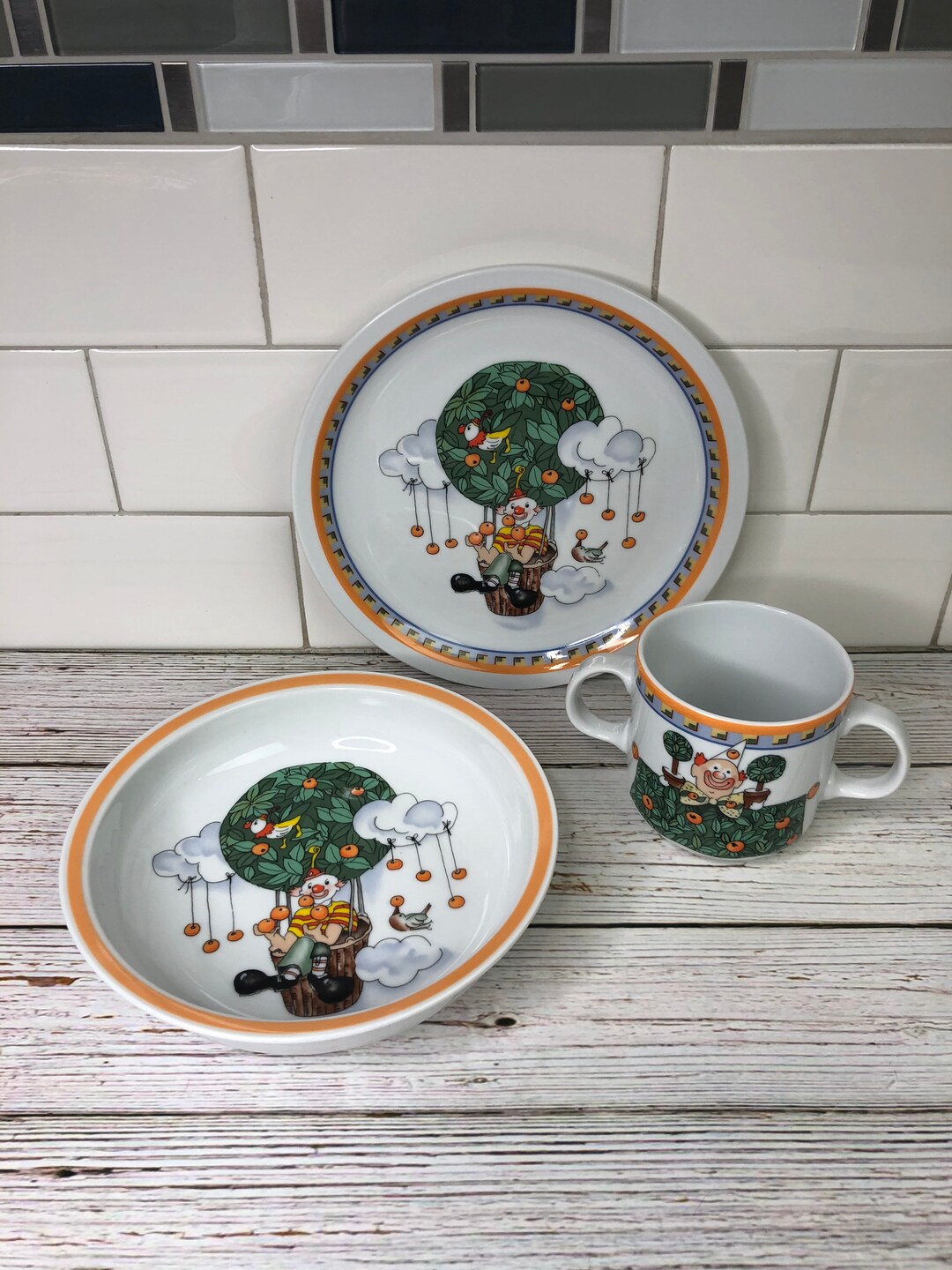Vintage Villeroy & Boch Kids Dish Set Clown Plate Oranges Gallo Design ...