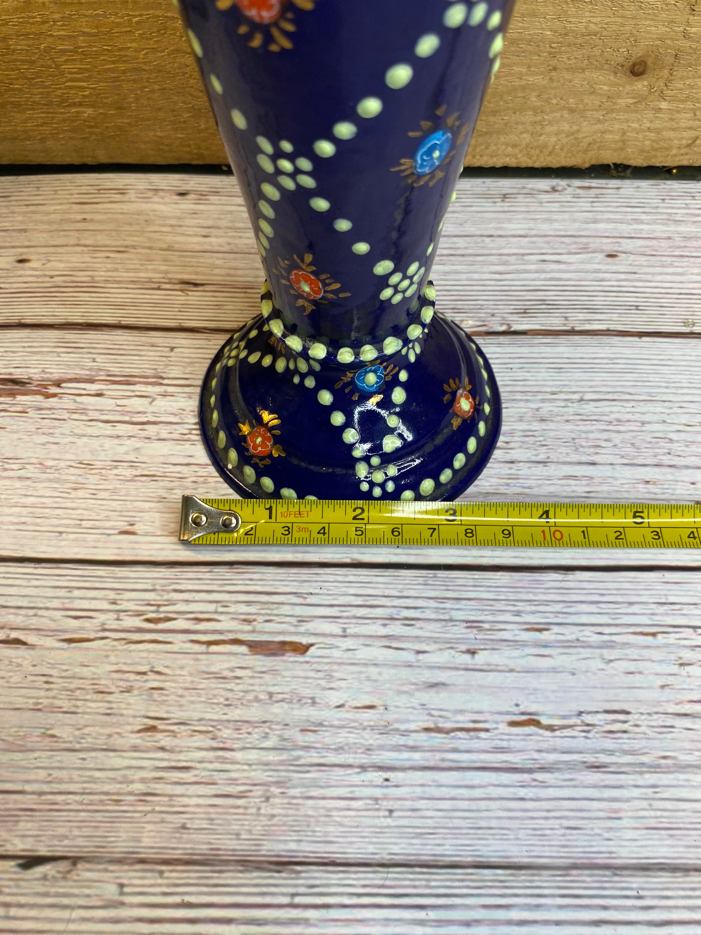 Home Décor Vintage Blue Handpainted tin vase ~ peacock bird floral ...