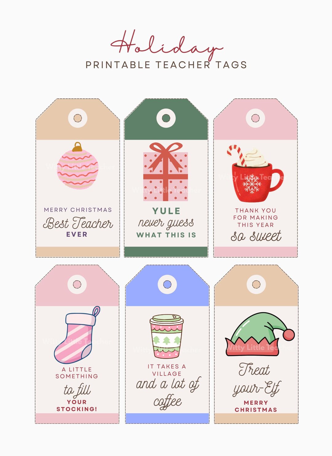 Printable Christmas Teacher Gift Tags, Funny Holiday Labels (instant ...