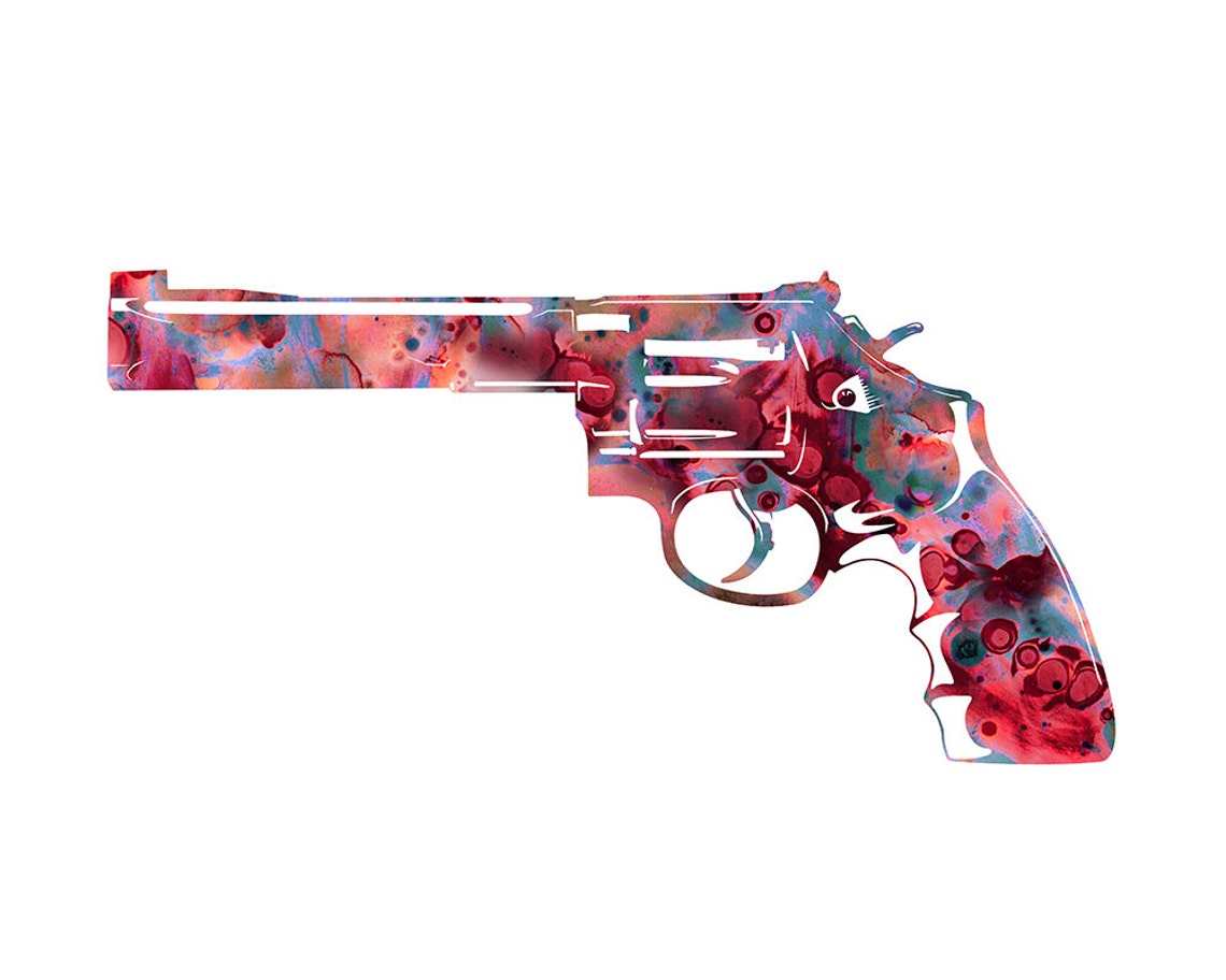 Revolver print set revolver silhouette art red revolver | Etsy