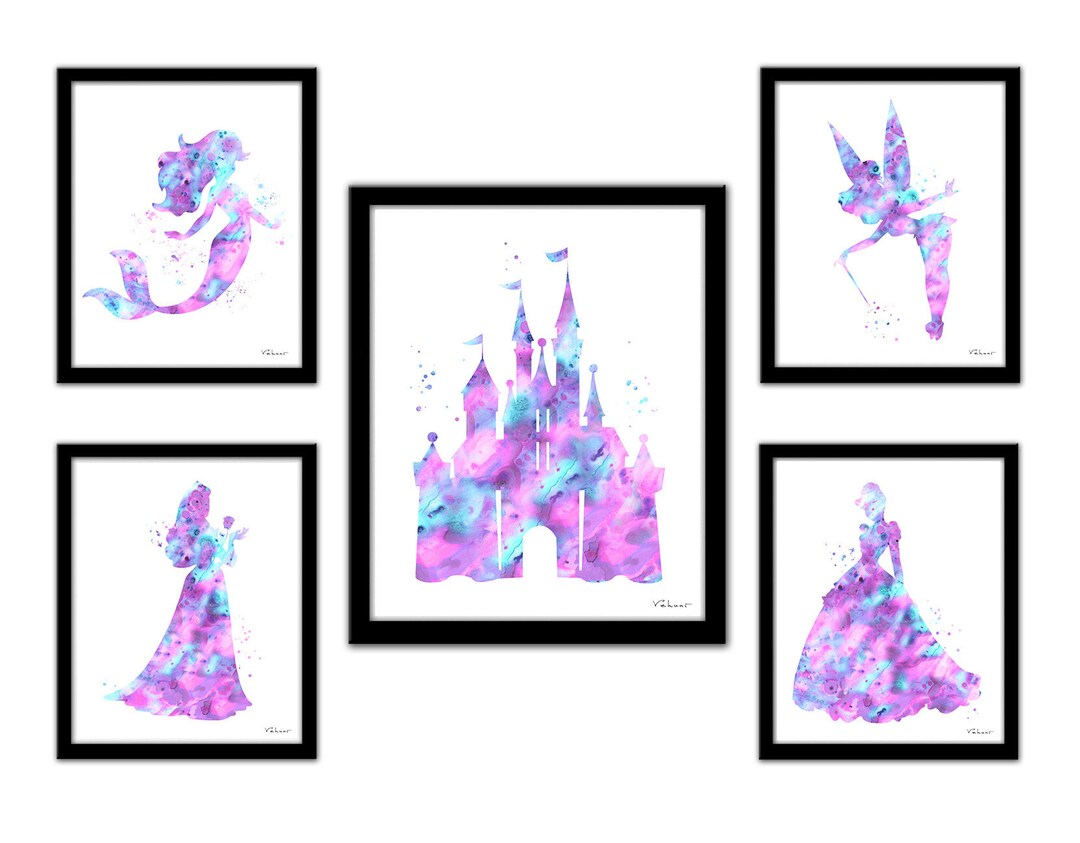 Soft Pink Purple Aqua Princess Print, Disney Princess Set, Princess ...