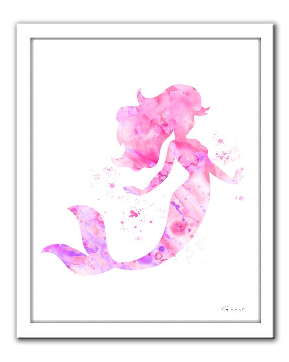 Mermaid print baby pink Mermaid Mermaid watercolor print | Etsy