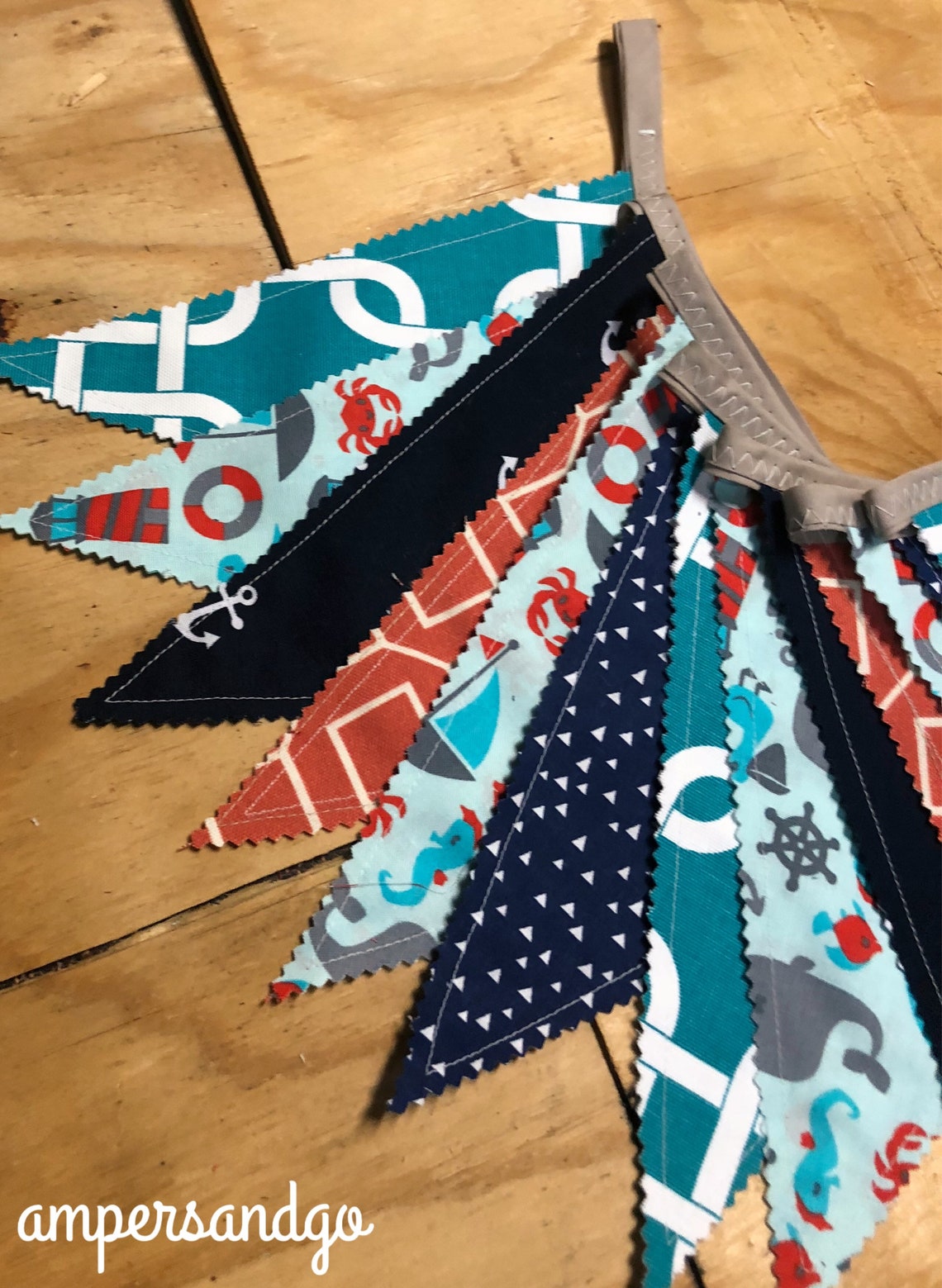 Nautical Banner Navy Coral Mint Fabric Bunting Rope Anchor Pennants ...