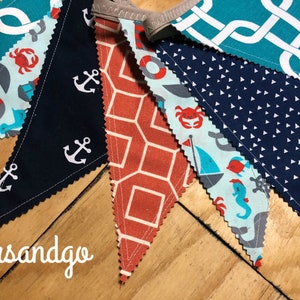 Nautical Banner Navy Coral Mint Fabric Bunting Rope Anchor Pennants ...
