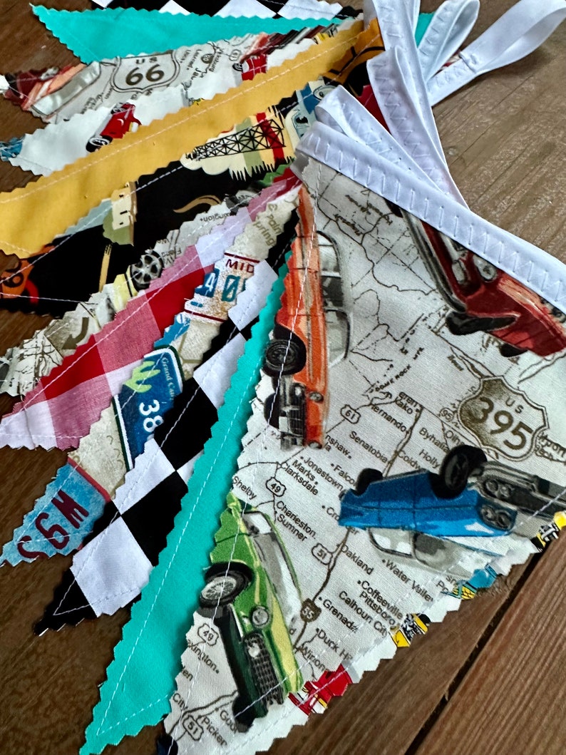 Vintage Car Route 66 Fabric Banner, Checkered Flag Bunting - Etsy