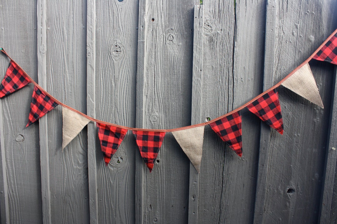 Lumberjack Burlap Buffalo Plaid Pennant Banner, Rustic Party Decor - Etsy