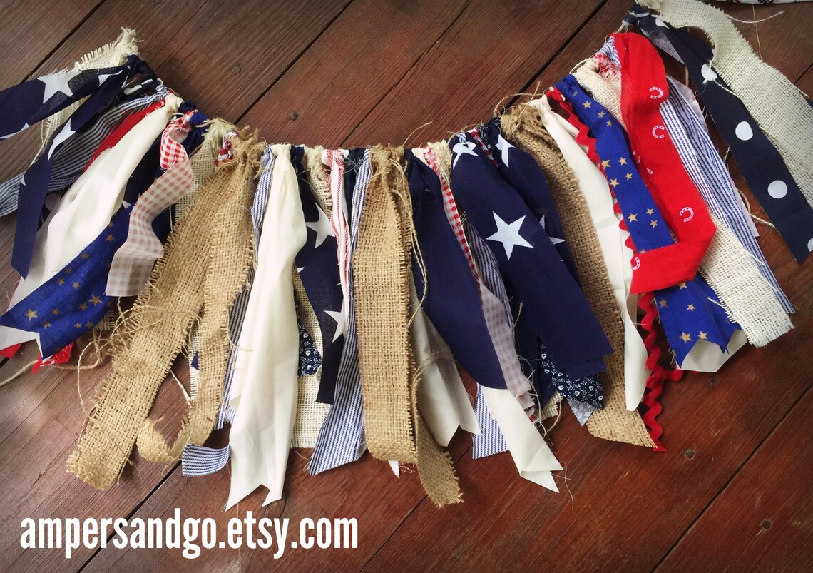Patriotic Banner Red White Blue Bunting USA Fabric Banner - Etsy