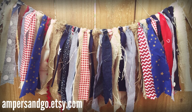 Patriotic Banner Red White Blue Bunting USA Fabric Banner - Etsy