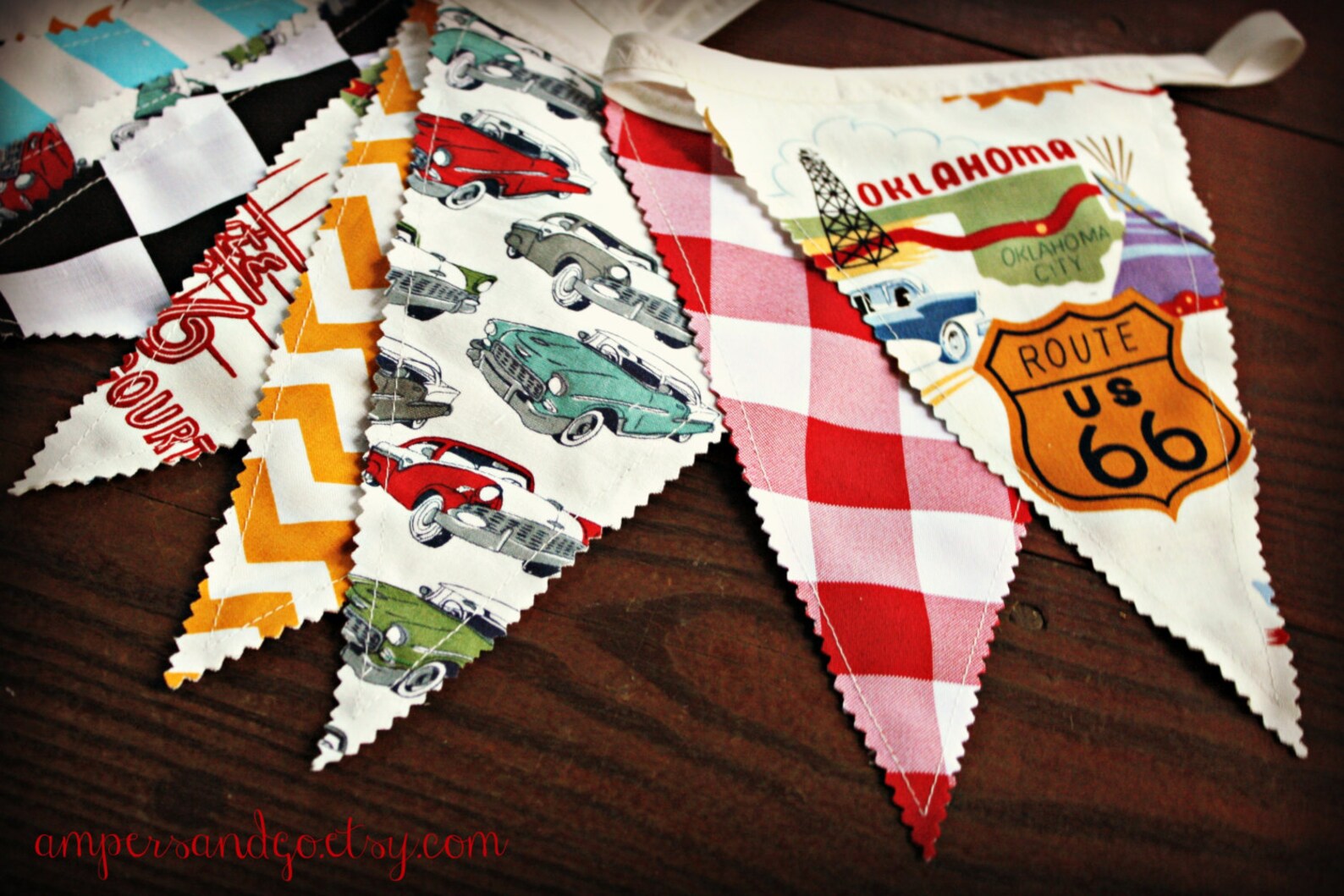 Vintage Car Banner Retro Car Route 66 Checkered Flag Bunting | Etsy