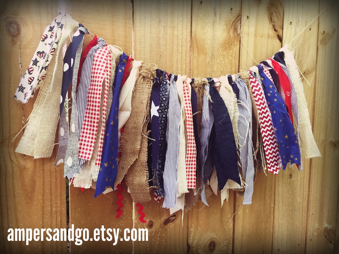 Patriotic Banner Red White Blue Bunting USA Fabric Banner Summer 4th of ...