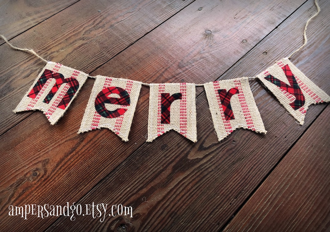 Mini Christmas Banner Merry Fabric Bunting Christmas Farmhouse - Etsy