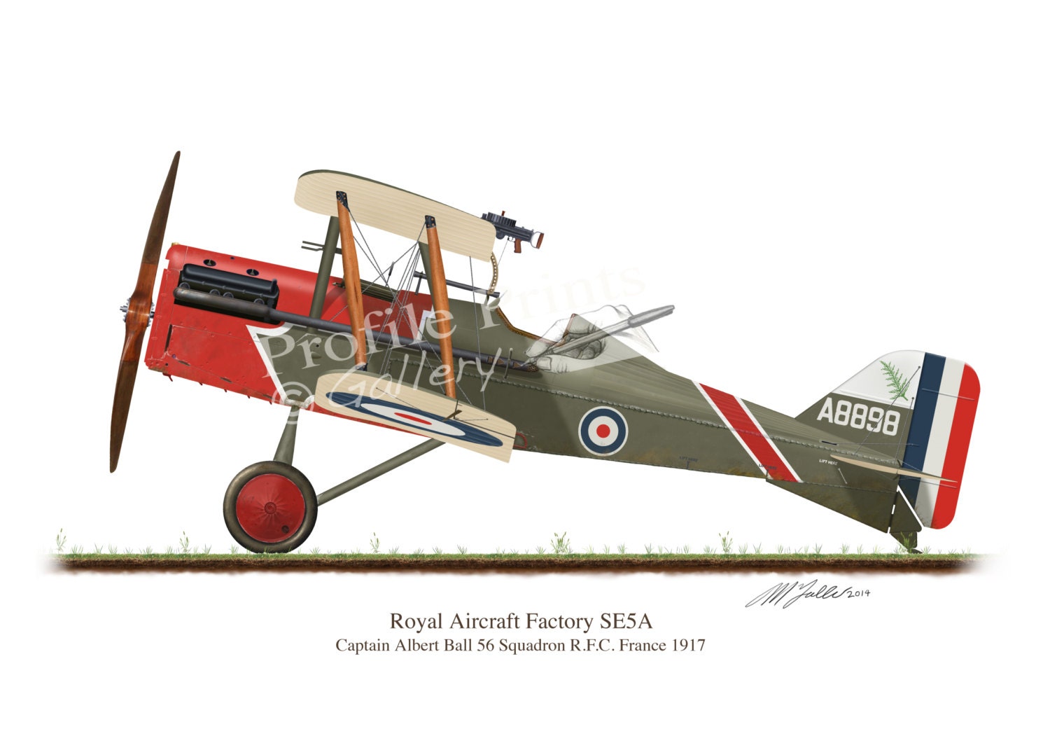SE5A 1917 Vintage Aircraft Profile Artwork, A5 / A4 Glossy Print of ...