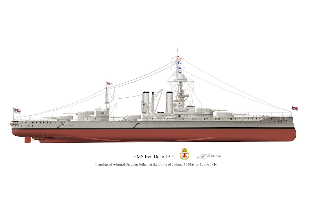 HMS Iron Duke 1912 Vintage Battleship Profile Artwork, A3 Print of ...