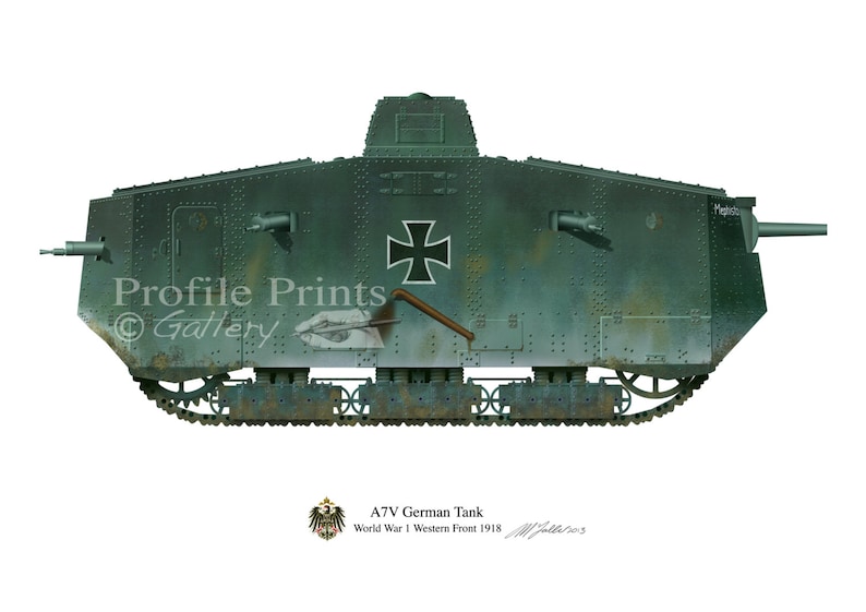 A7V Vintage German Tank 1918 Profile Artwork, A5 / A4 Glossy Print of ...