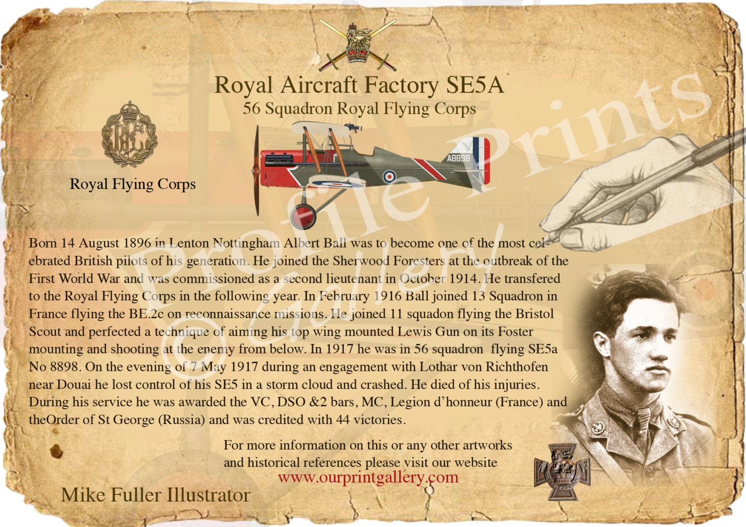 SE5A 1917 Vintage Aircraft Profile Artwork, A5 / A4 Glossy Print of ...