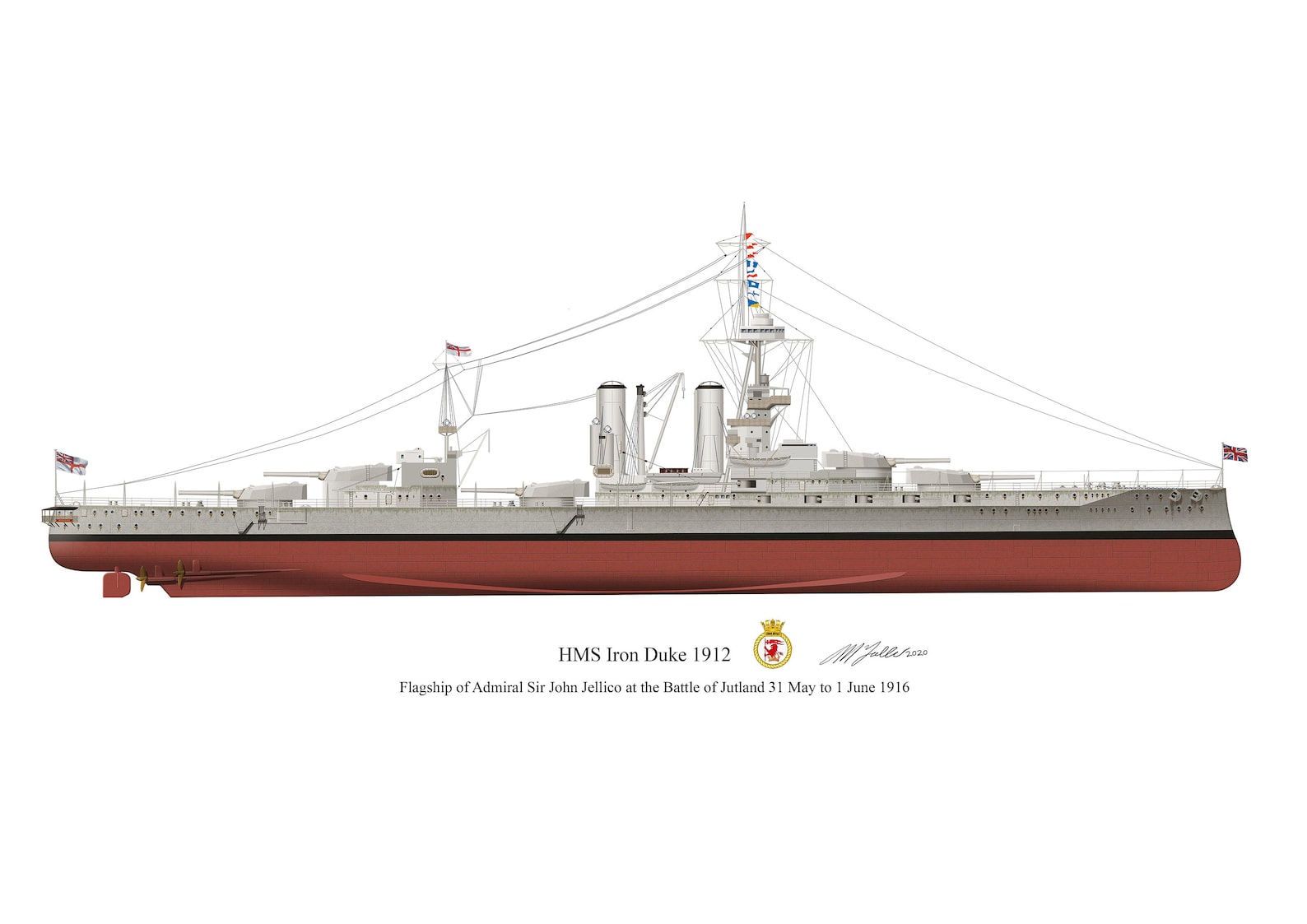 HMS IRON DUKE 1912 Vintage Battleship Profile Artwork, A4 Glossy Print ...