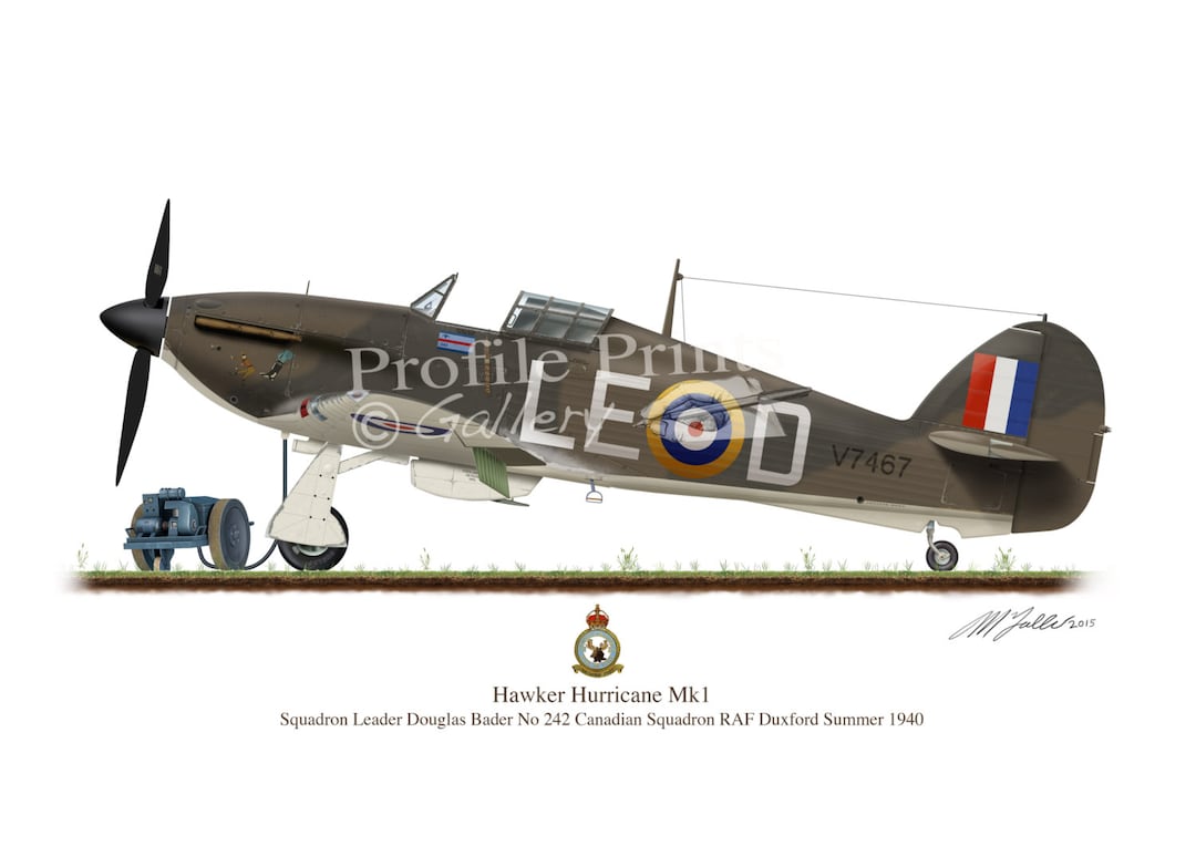 Hawker Hurricane 1940 Douglas Bader Vintage Aircraft Profile Artwork ...