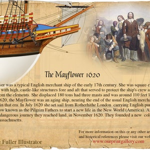 The Mayflower 1620 Profile Artwork, A5 / A4 Glossy Print Merchant ...