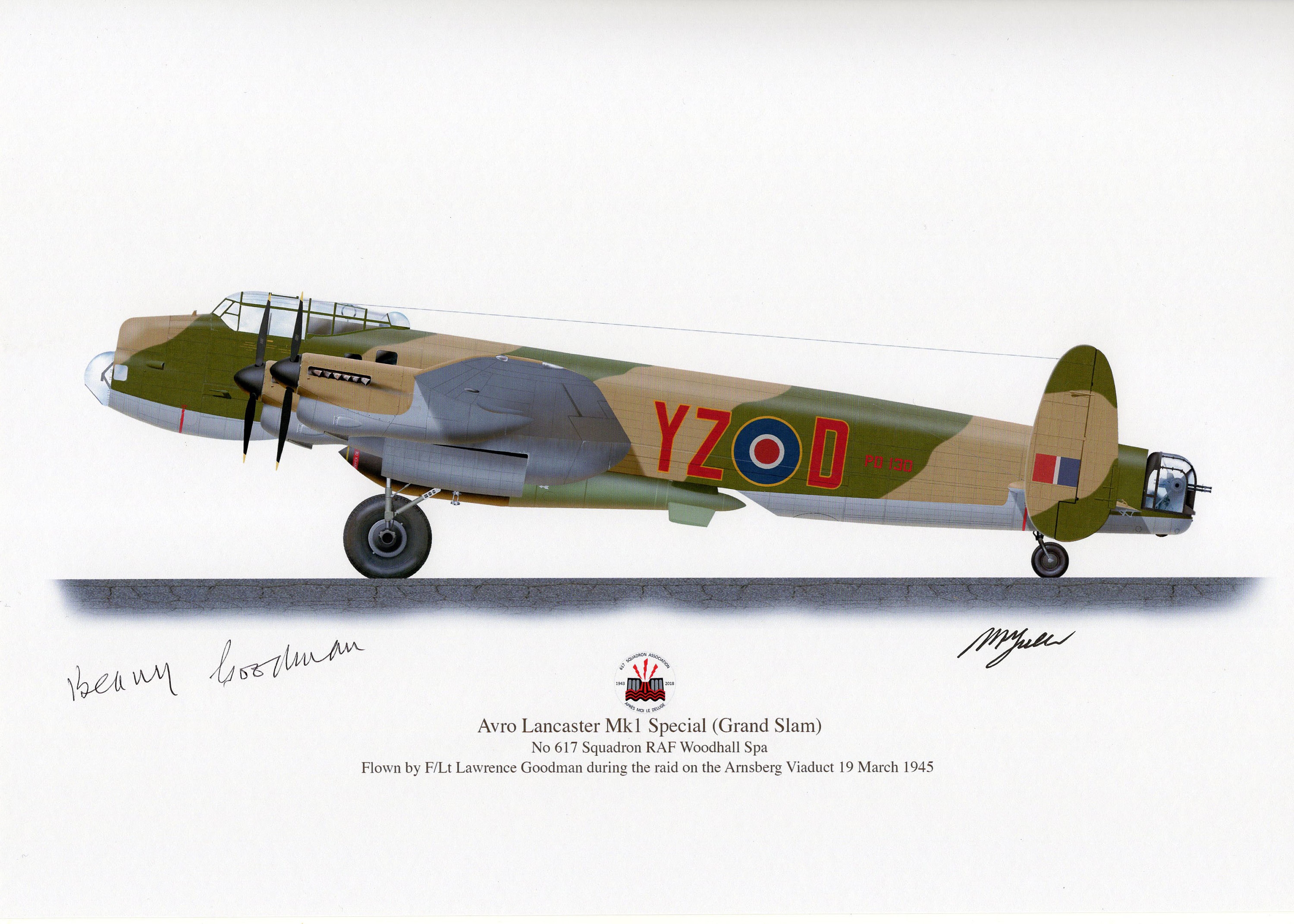 Hand Signed Print Avro Lancaster Mk1 Grand Slam benny Goodman 617 ...