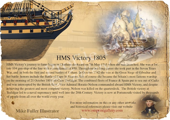 HMS Victory 1805 Vintage Ship of the line Profile Artwork A5 / | Etsy
