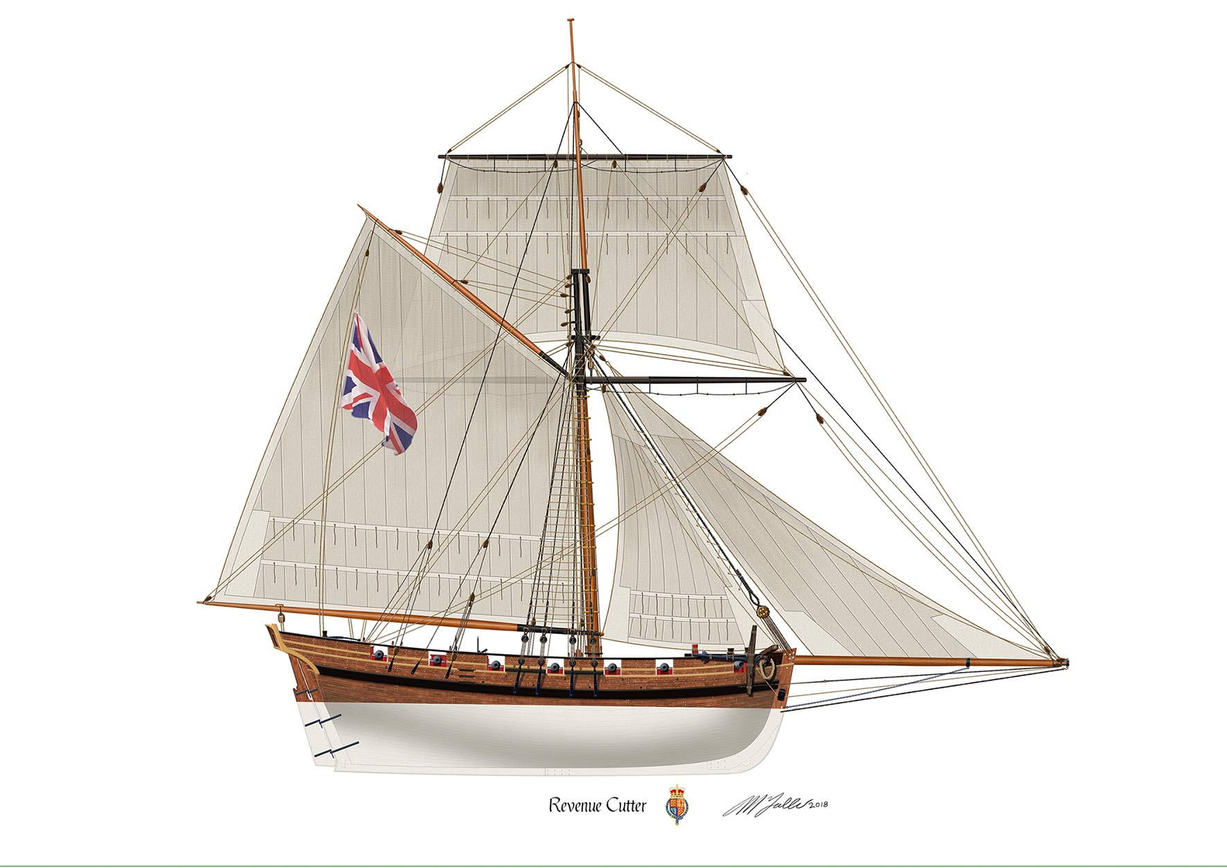 British Revenue Cutter 1799 Profile Artwork, A5 / A4 Glossy Print ...
