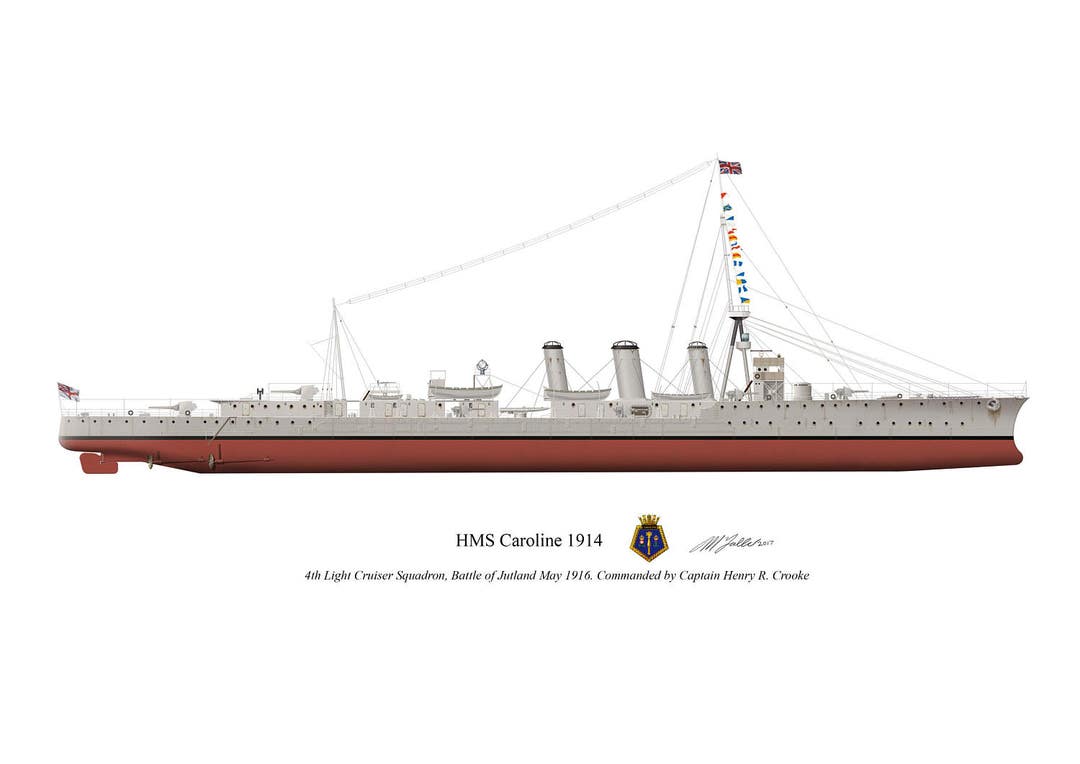 HMS Caroline 1914 Light Cruiser Profile Artwork A3 Print Signed First World War - Etsy