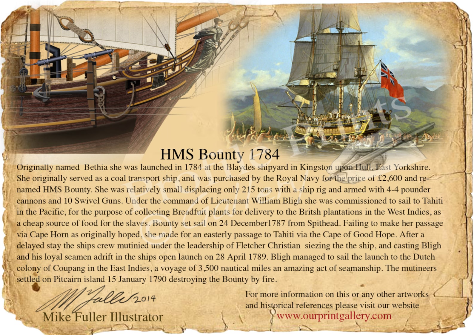 HMS Bounty 1784 Profile Artwork, A5 / A4 Glossy Print of British ...