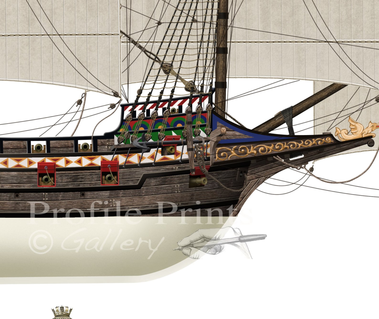HMS Revenge 1577 English Galleon Profile Artwork, A5 / A4 Glossy Print ...