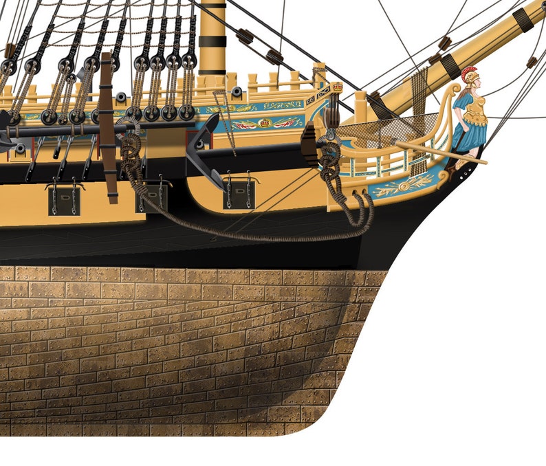 HMS Bellona 1760 Vintage Ship of the Line Profile Artwork A5 / A4 ...