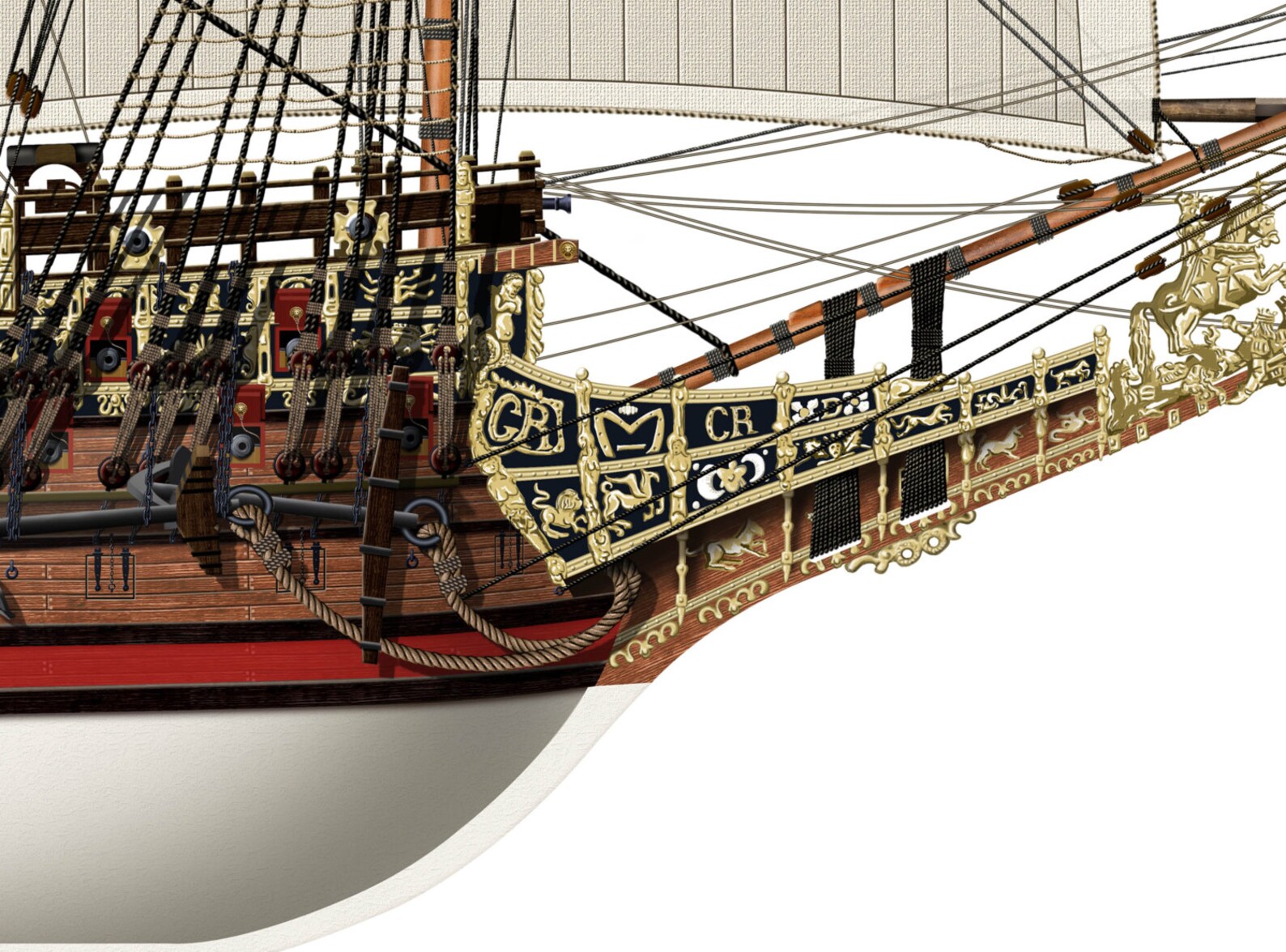 HMS Sovereign of the Seas 1637 Profile Artwork, A3 Print Sailing ...