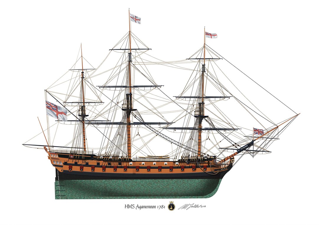HMS Agamemnon Warship Print: 1781 Royal Navy Profile (A5/A4) - Etsy