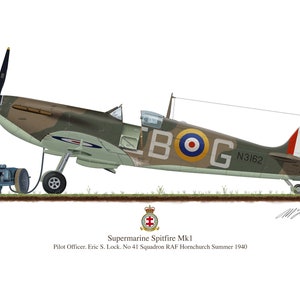 Supermarine Spitfire Vintage Aircraft 1940 Eric Lock Profile Artwork ...