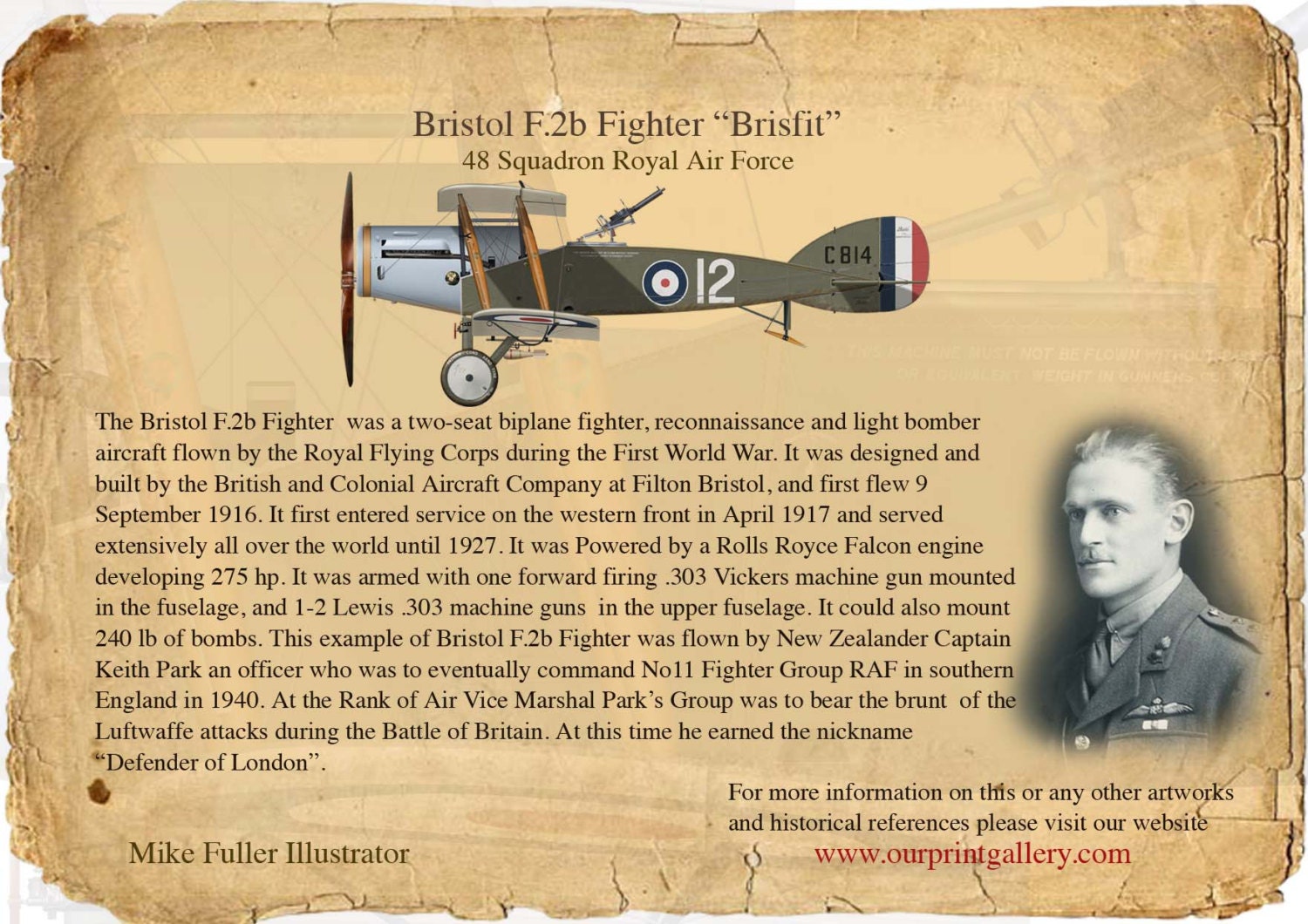 Bristol F2b Vintage Aircraft Biplane Profile Artwork A5 / A4 - Etsy España