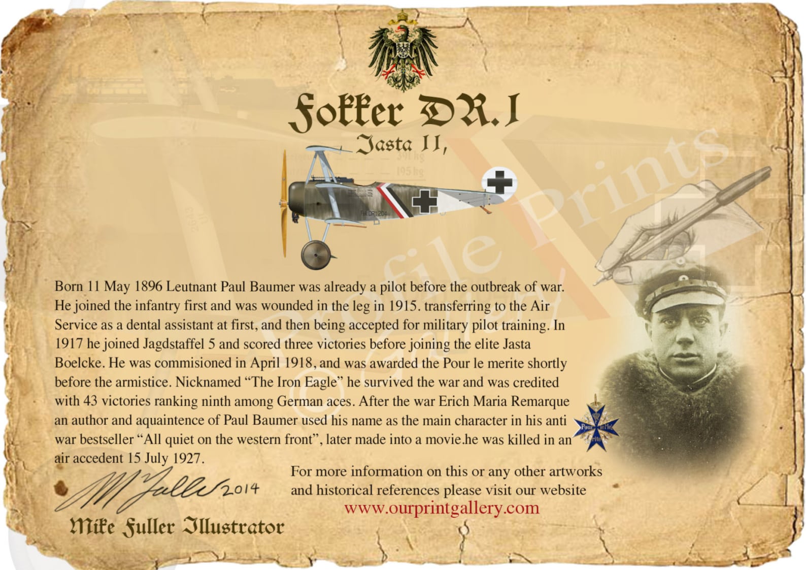 Fokker DR1 Print: Paul Baumer. German WWI Triplane Artwork (A3) - Etsy