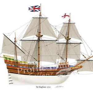 The Mayflower 1620 Profile Artwork, A5 / A4 Glossy Print Merchant ...