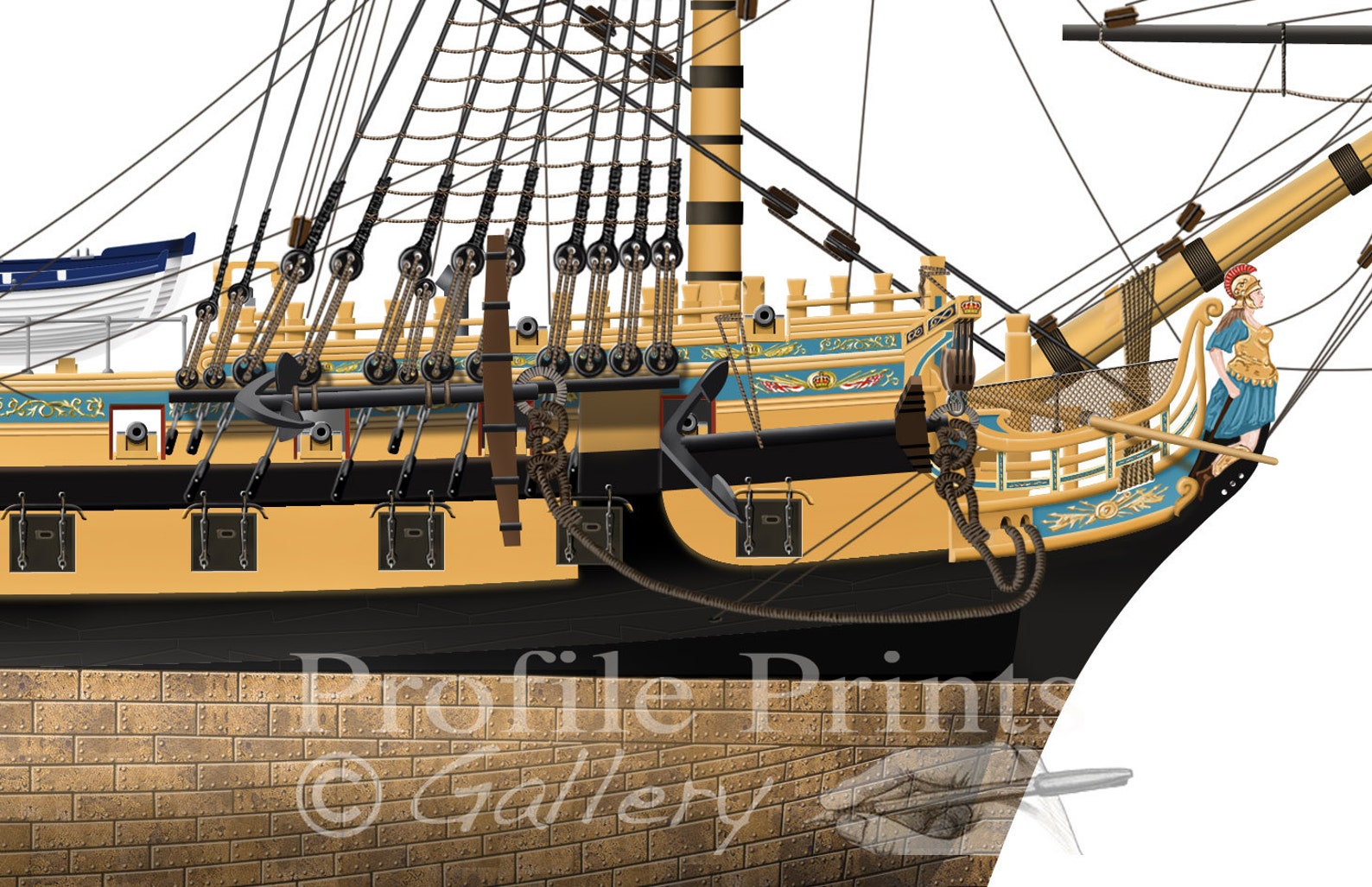 HMS Bellona 1760 Vintage Ship of the Line Profile Artwork, A3 Print of ...