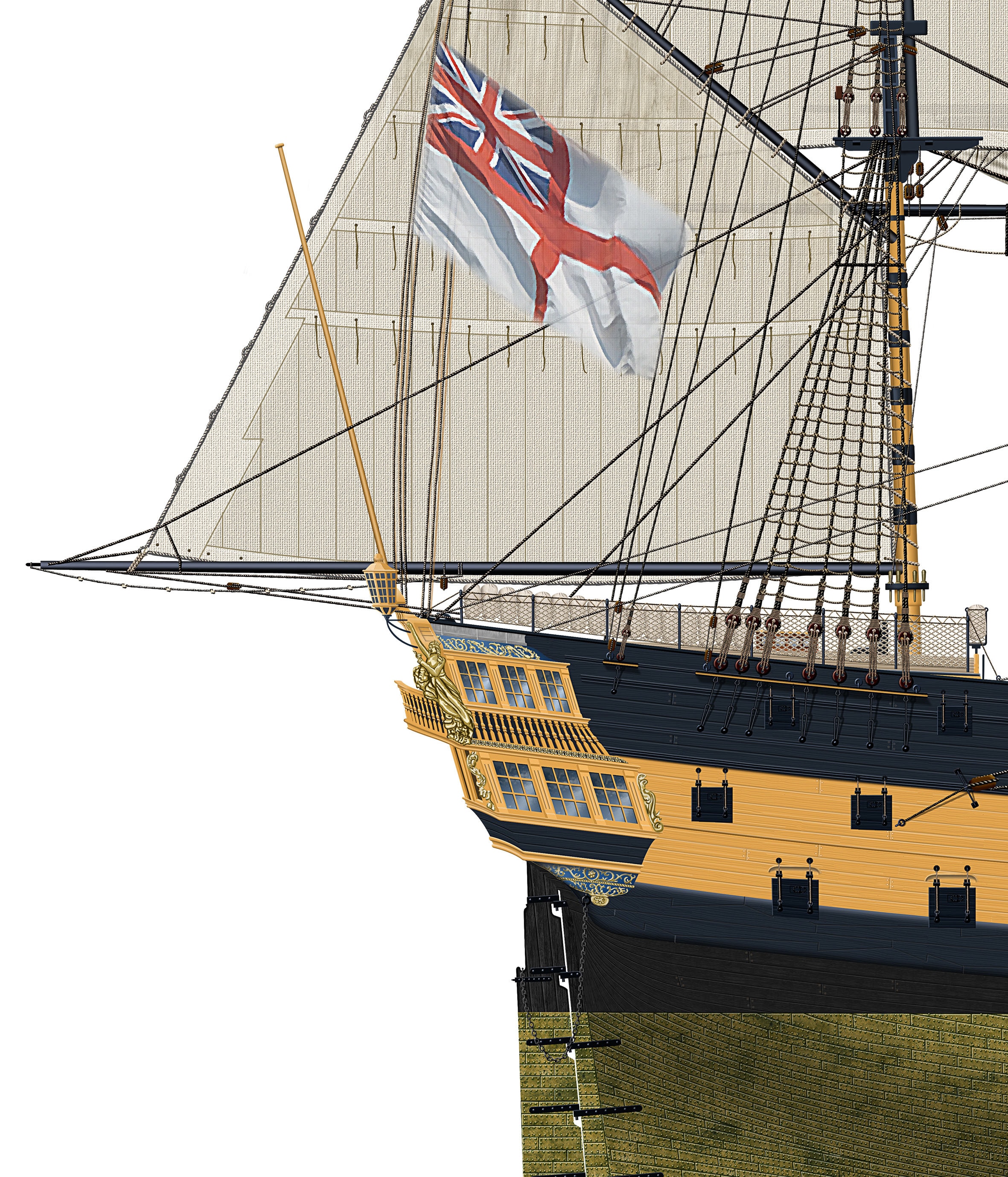 HMS Leopard Vintage 50 Gun Warship 1790 Profile Artwork, A3 Glossy ...