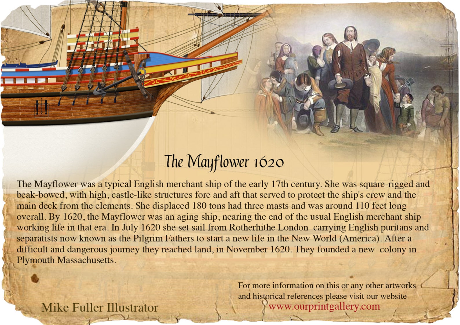 Il mayflower 1620 Pilgrim Fathers Profile Artwork veliero A3 - Etsy Italia
