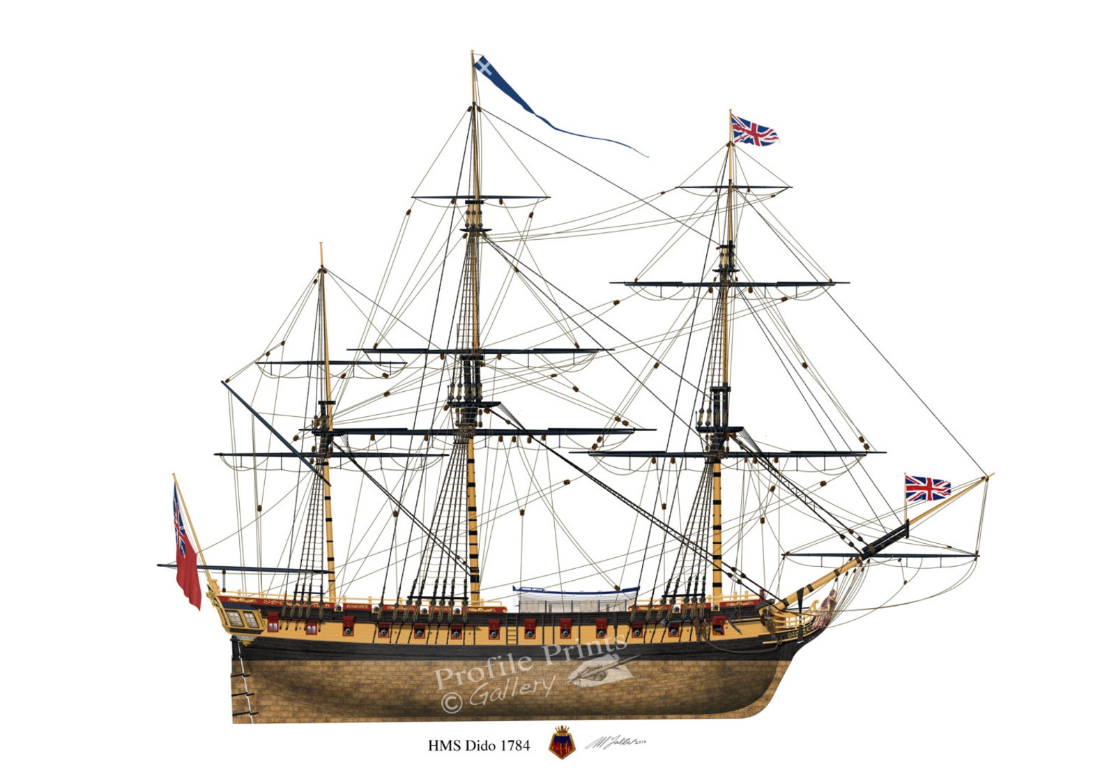 HMS Dido Vintage 28 Gun British Frigate 1787 Profile Artwork, A3 Glossy ...