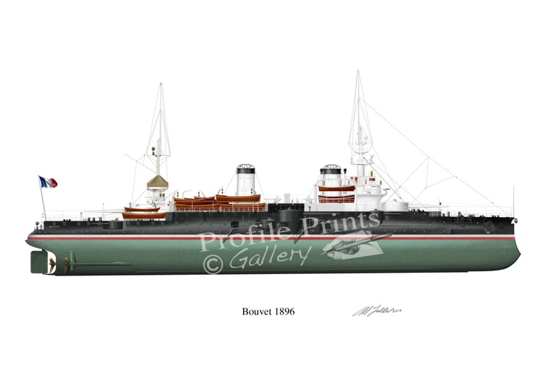 Bouvet Vintage French Battleship 1896 Profile Artwork, A3 Glossy Print ...