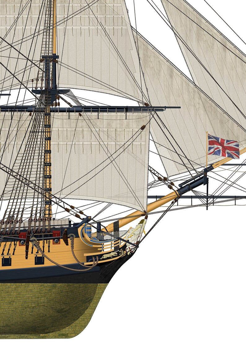 HMS Leopard Vintage 50 Gun Warship 1790 Profile Artwork A3 - Etsy
