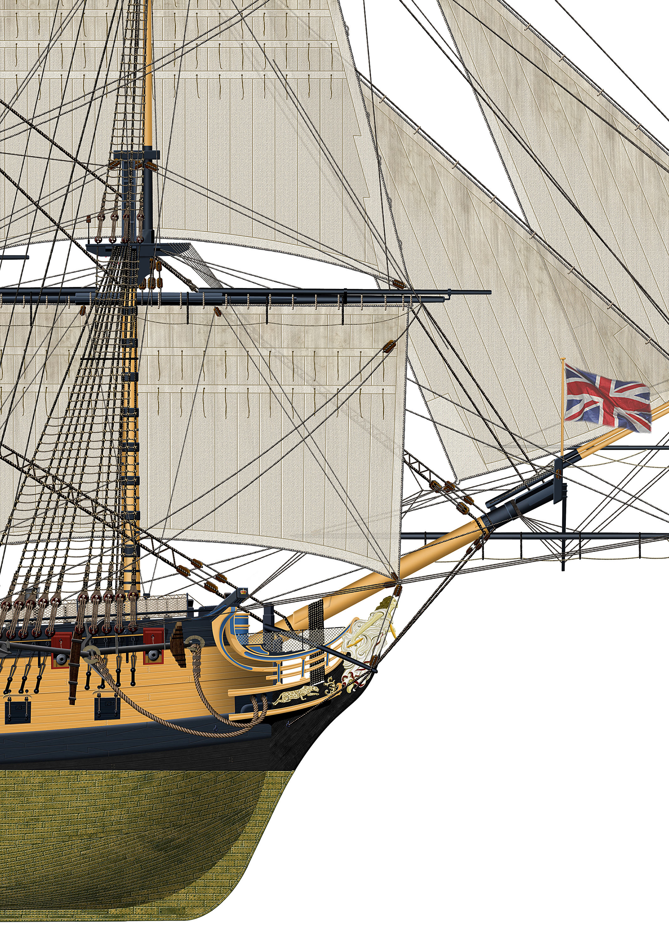 HMS Leopard Vintage 50 Gun Warship 1790 Profile Artwork, A3 Glossy ...