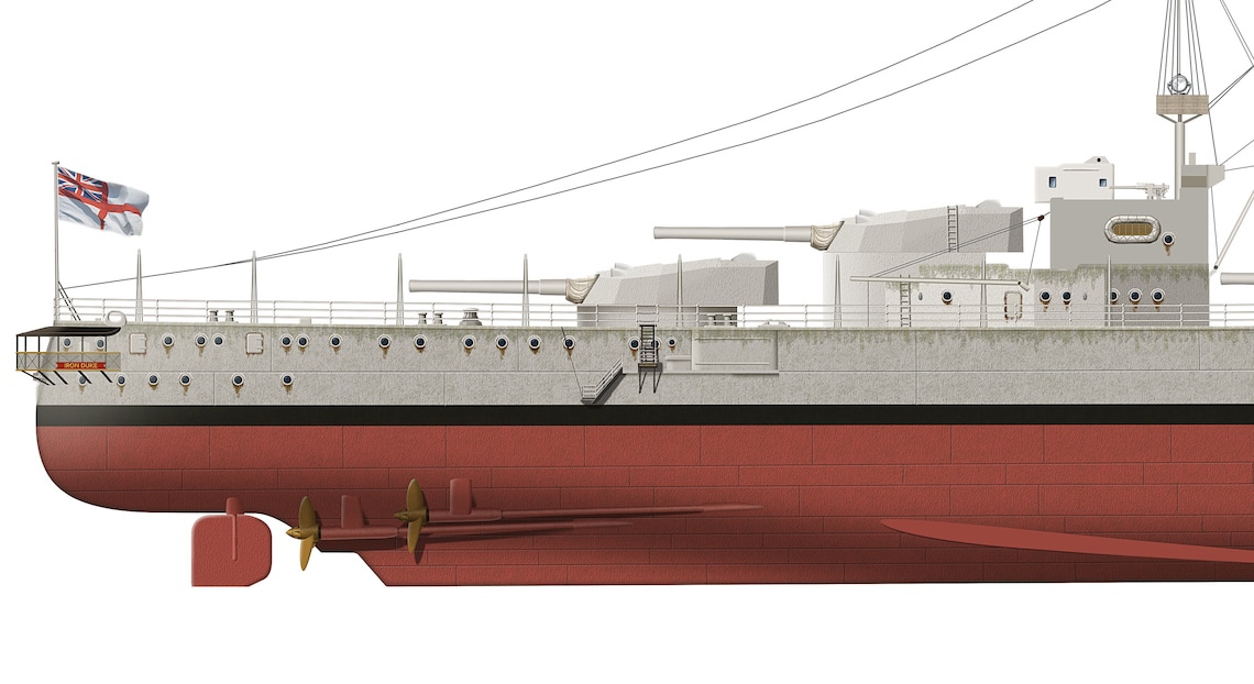 HMS IRON DUKE 1912 Vintage Battleship Profile Artwork, A4 Glossy Print ...