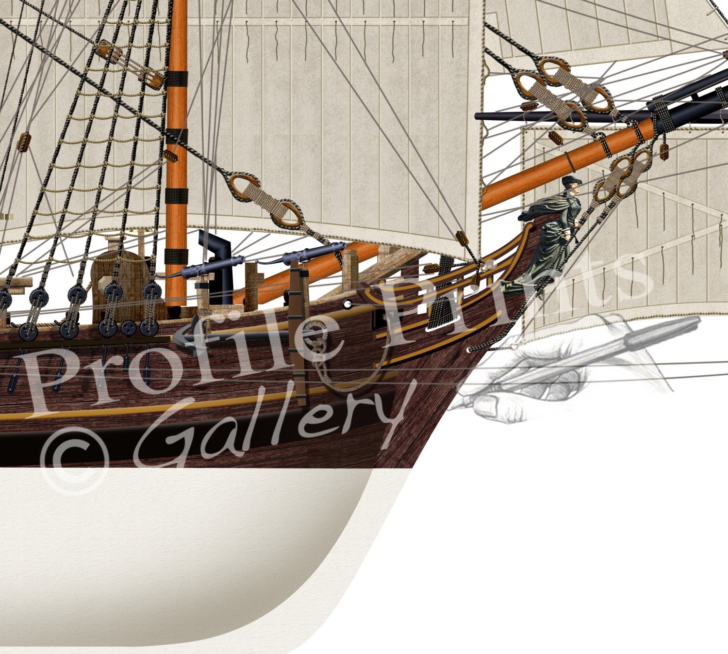 HMS Bounty 1784 Profile Artwork, A5 / A4 Glossy Print of British ...