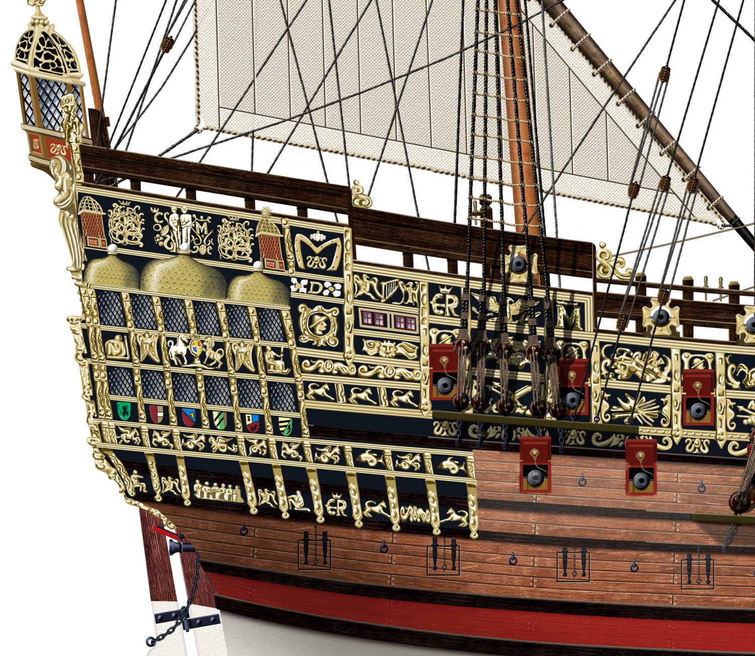 HMS Sovereign of the Seas 1637 Profile Artwork, A3 Print Sailing ...
